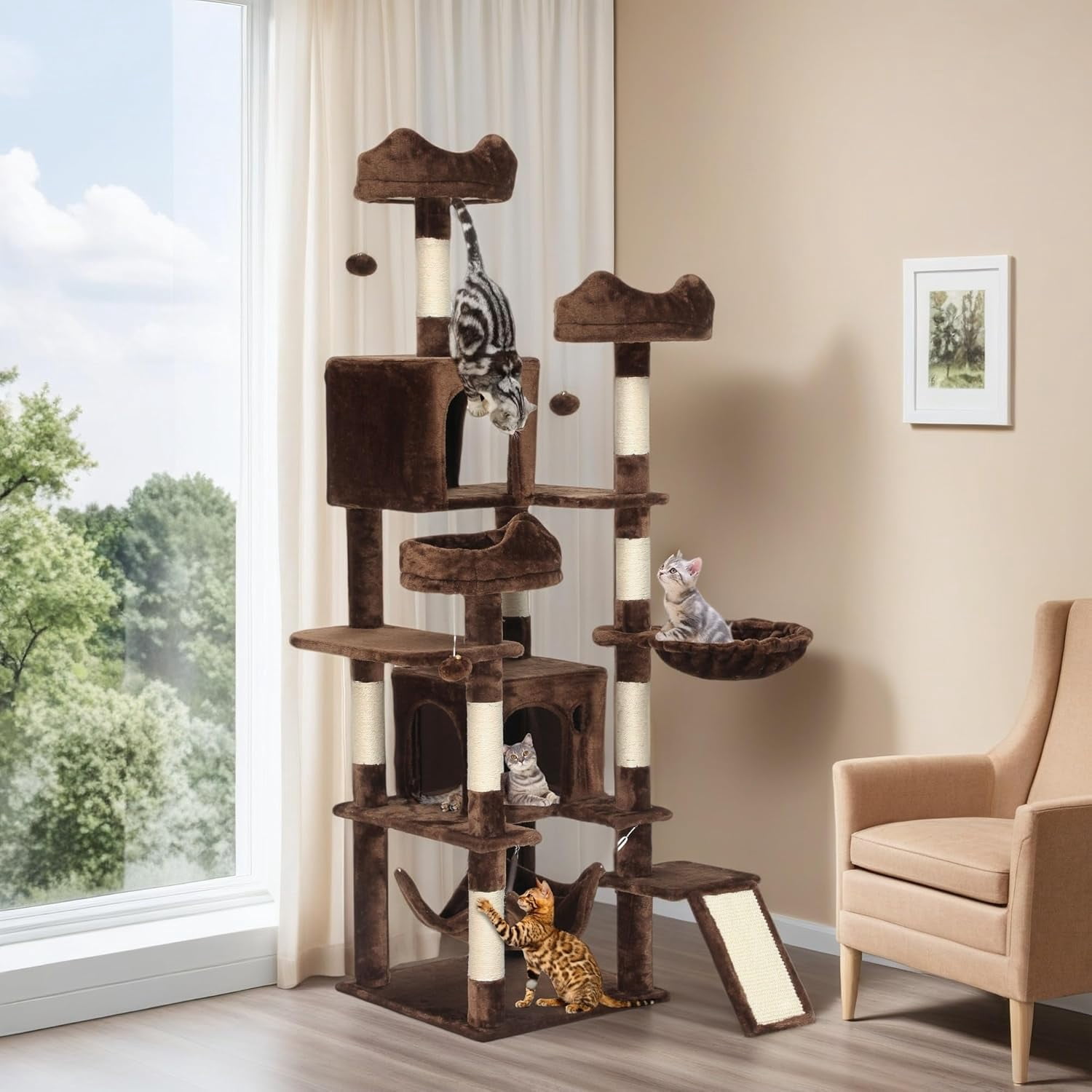 75-Inch Tall Tree Indoor: Multi-Level Kitten Tower with Kitty Condos ...
