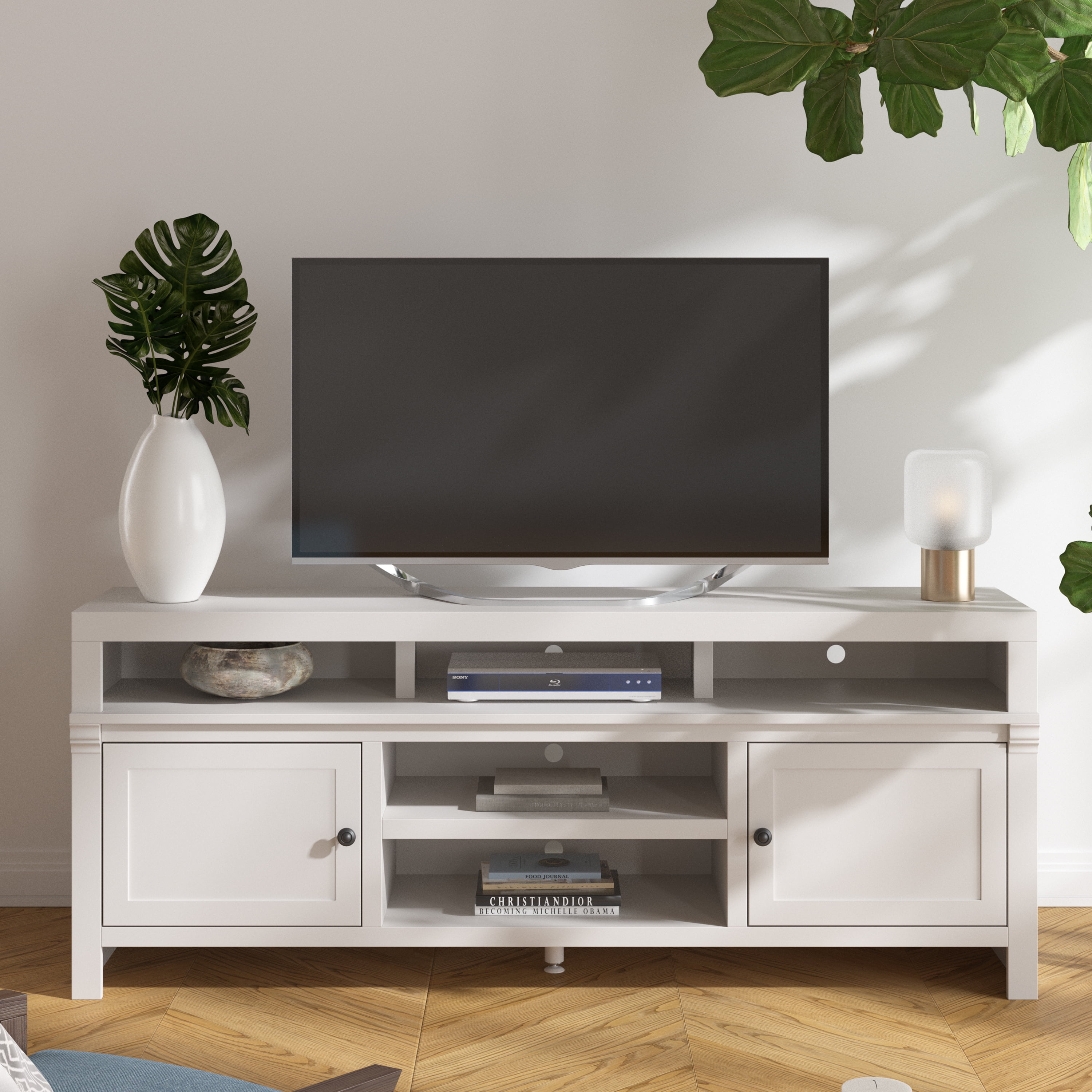 75 Inch Tv Stand Conosle For Tvs 85 Inches, No Assembly Required, White ...
