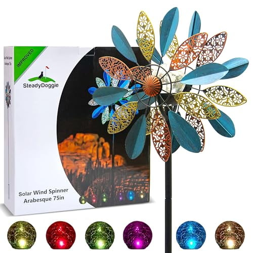 75 Inch Wind Spinners Arabesque - Solar-Powered with Multi-Color LED ...