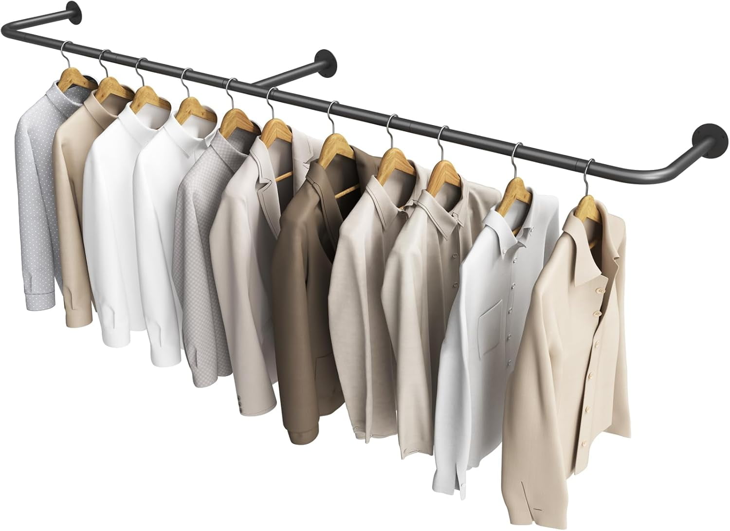 75 Inches Clothes Rack, Industrial Pipe Wall Mounted Clothing Hanger ...