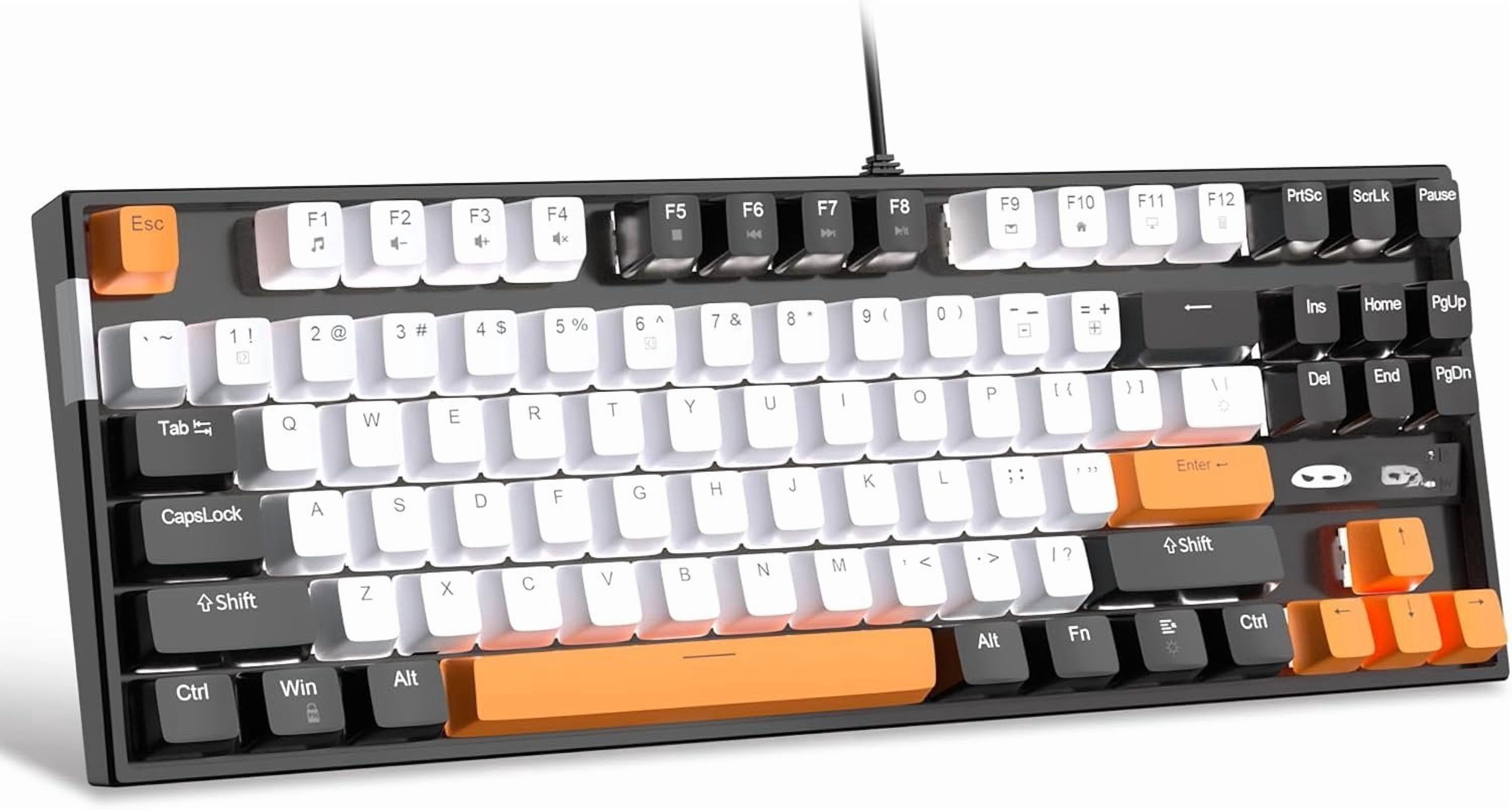 75% Mechanical Gaming Keyboard, Yellow , LED White Backlit, 87 Compact ...