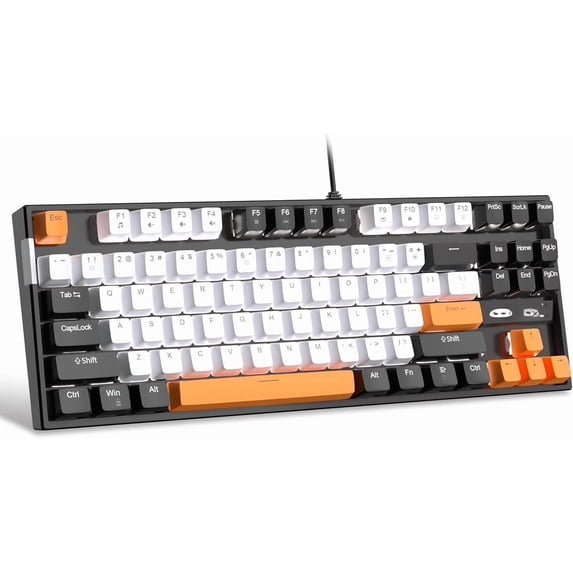 75% Mechanical Gaming Keyboard, Yellow , LED White Backlit, 87 Compact ...