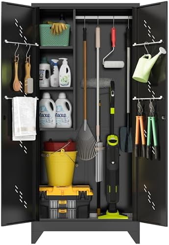 75“ Metal Garage Storage Cabinet, Cleaning Tool Storage Cabinet ...