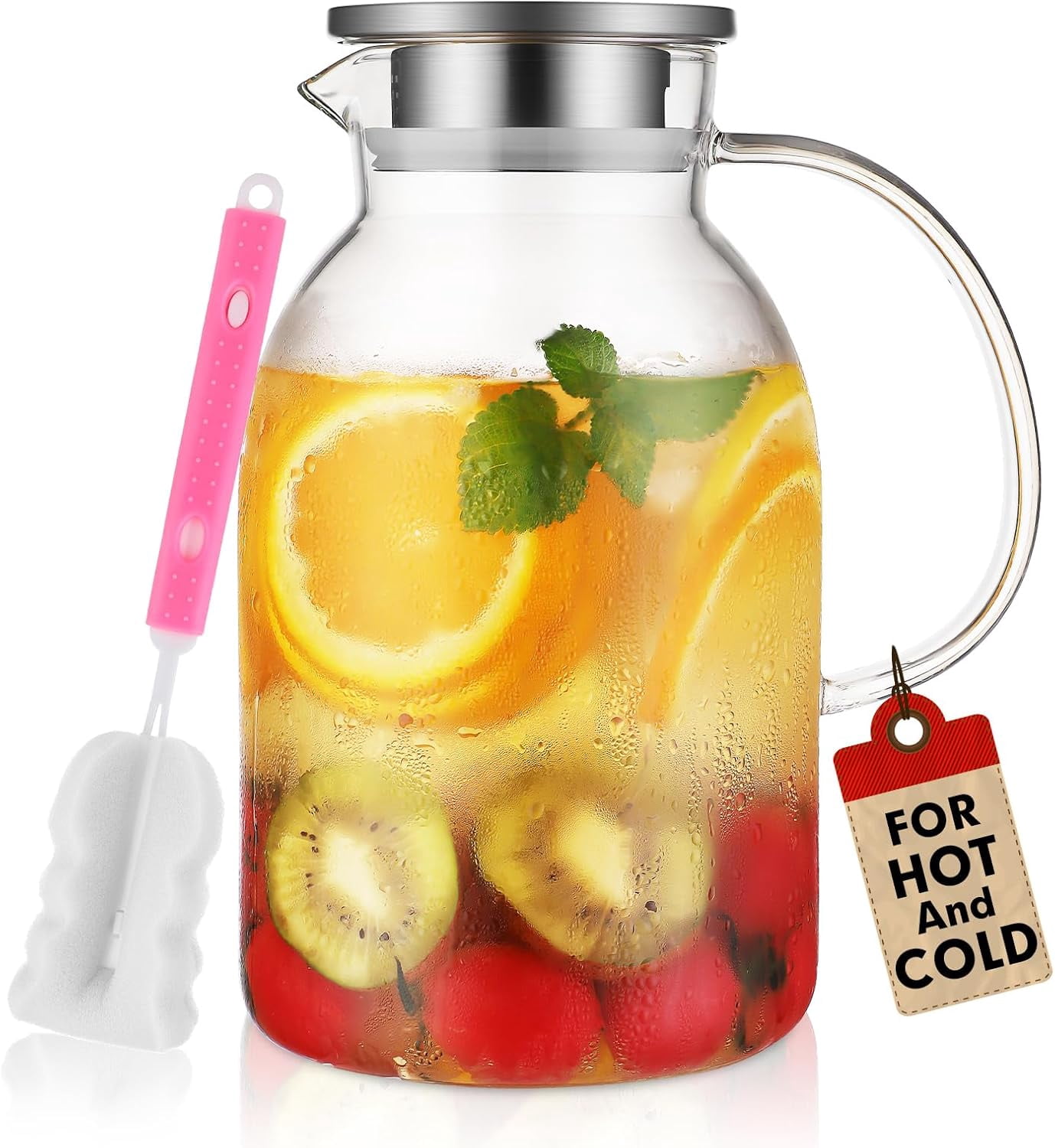 75 Ounces Glass Pitcher with Lid, Glass Pitcher for Fridge Door with ...