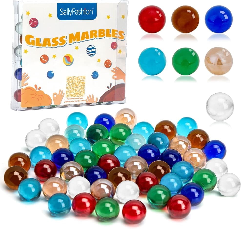 75 PCS Glass Marbles Bulk, for Antique Wooden Marble Run, 7 Color ...