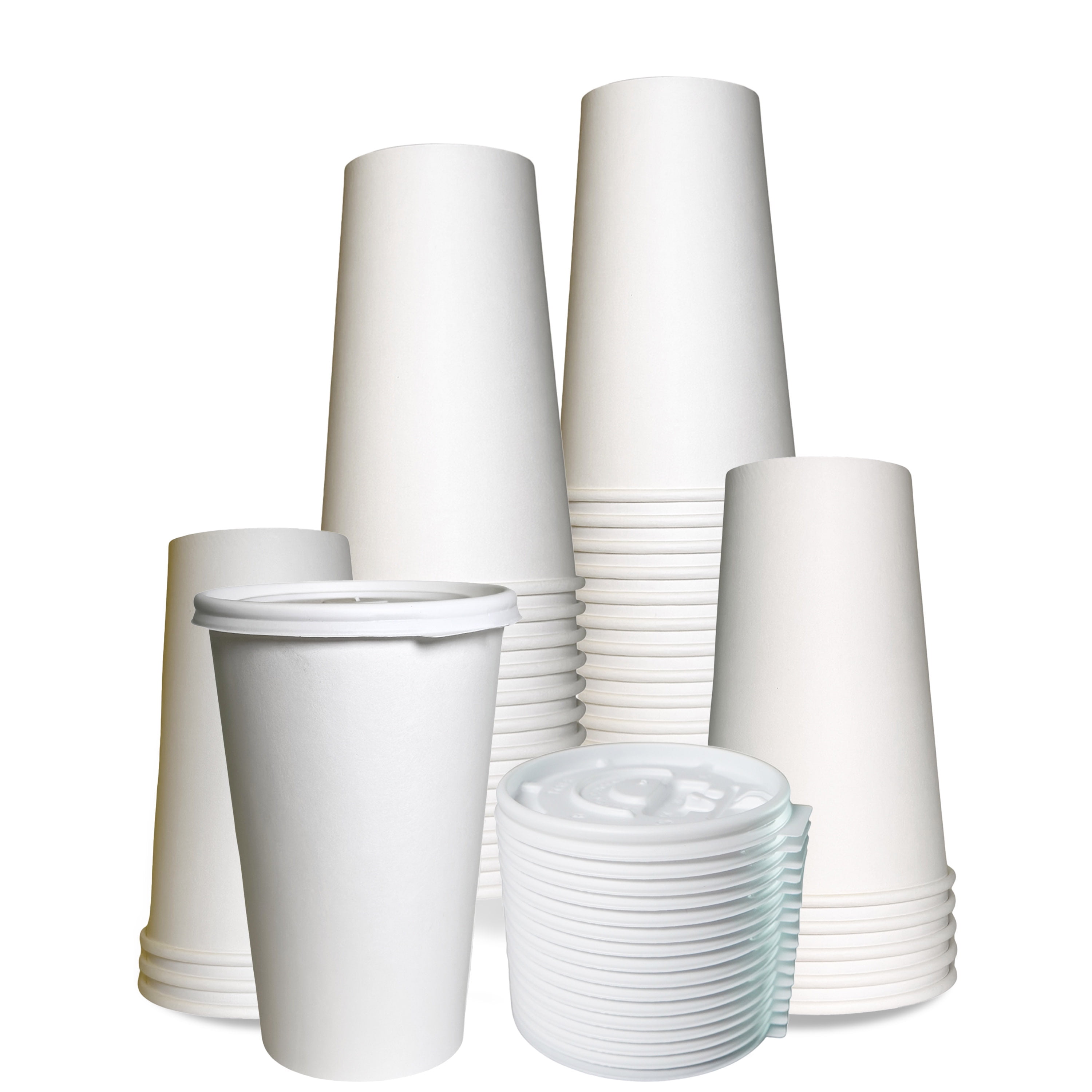 [75 Pack] 20oz White Disposable Paper Coffee Cups with White Flat Lids ...