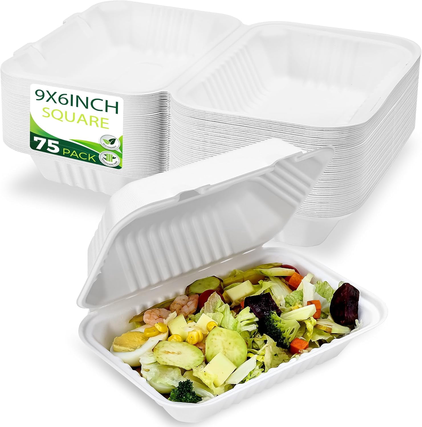 75 Pack 9”x6” Take Out Containers with Lids, EXTRA Sturdy To Go Food ...
