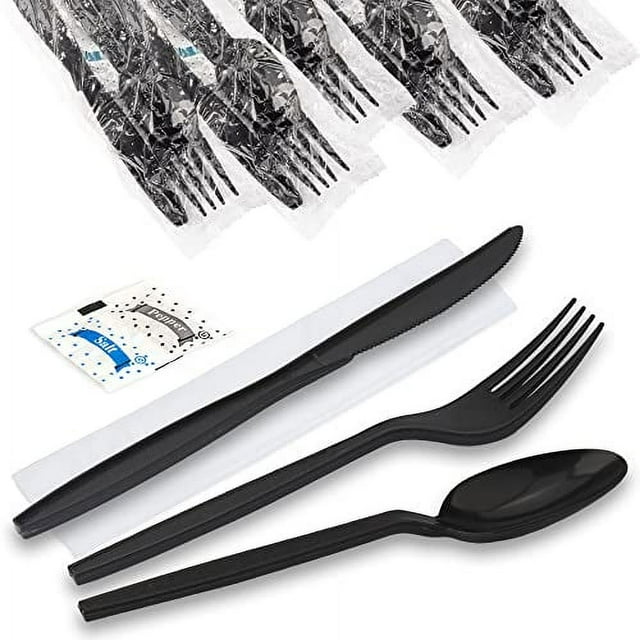 [75 Pack] Fit Meal Prep Prepackaged Plastic Cutlery Set - Spoon, Fork ...