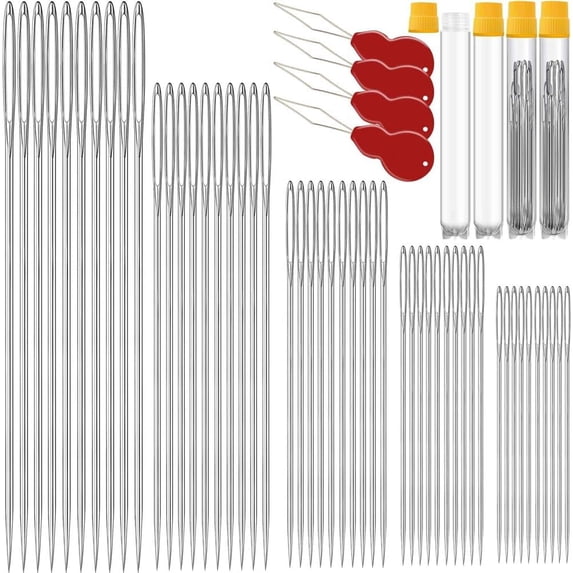 75 Pack Large Eye Embroidery Needles Hand Sewing Sharp, 5Size Big Eye ...