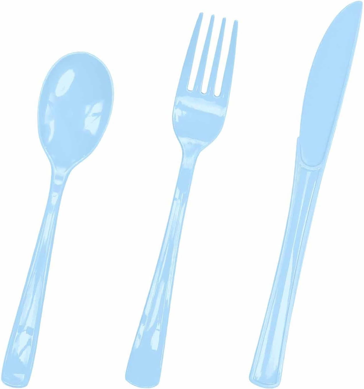 75 Pack Light Blue Plastic Cutlery Heavy Duty Baby Blue Plastic Knives ...