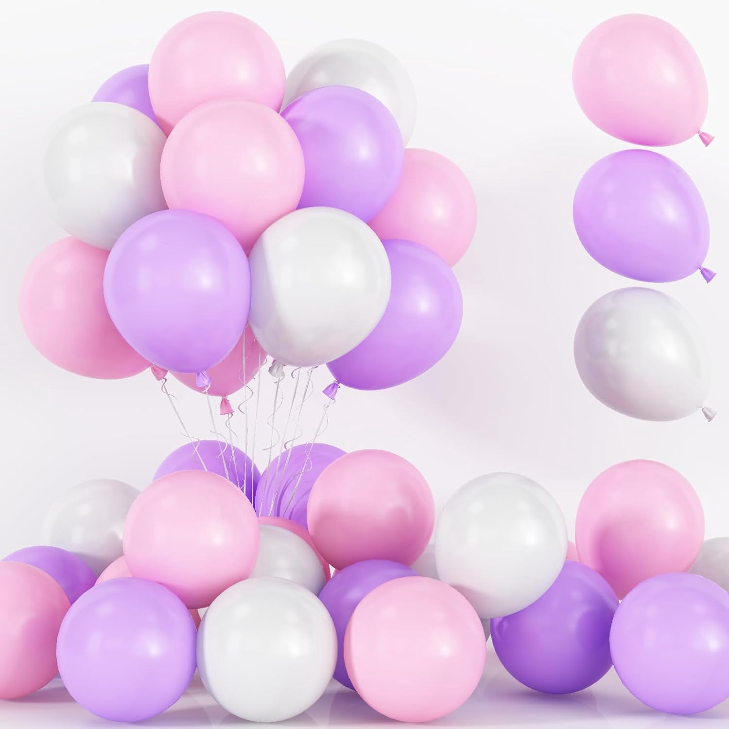 75 Pack Pastel Pink Purple Matte White Latex Helium Balloons, Macaron ...