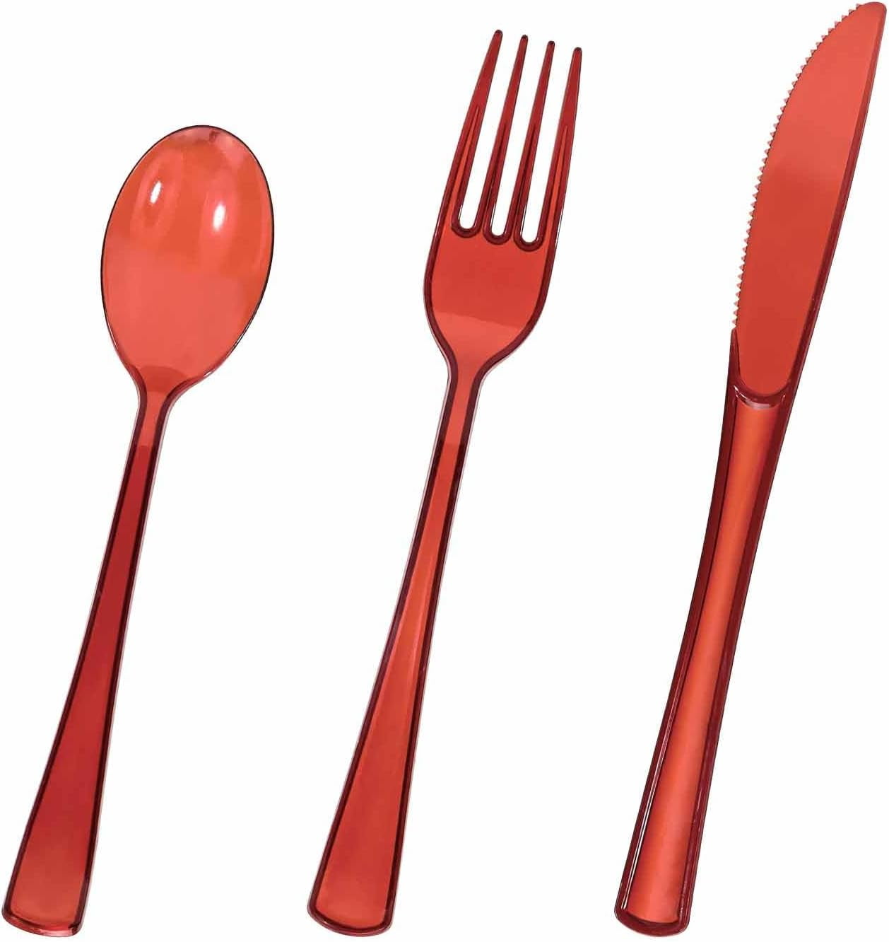 75 Pack Red Clear Plastic Cutlery Heavy Duty Clear Red Plastic Knives ...