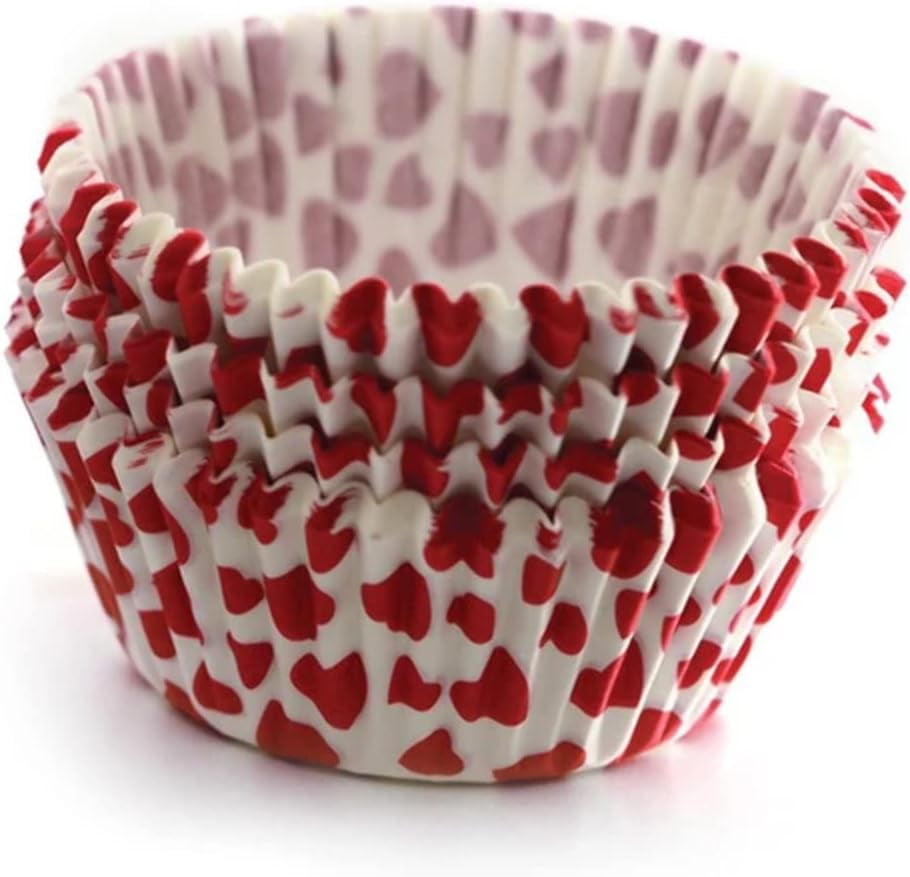 75-Pack Standard Size Heart Baking Cups/Liners | Red Heart Pattern ...