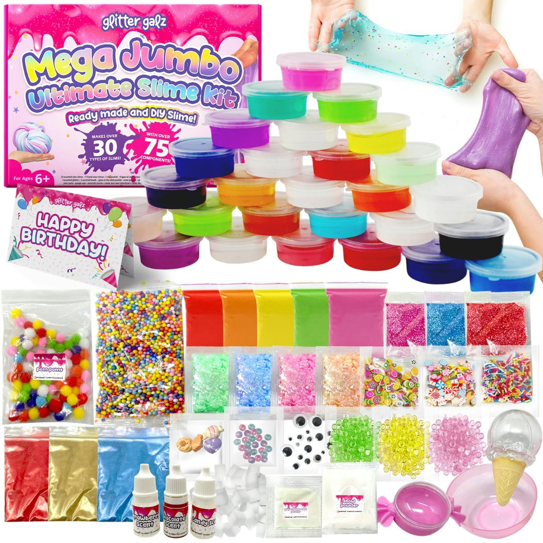 Glitter Galz Jumbo Mega Slime Kit, 75-Piece Premade Slime Making Kits ...