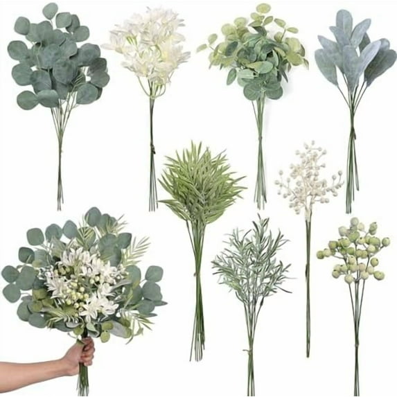 75 Pcs Artificial Greenery Stems Box Set,with 8 Kinds of Faux Plants ...