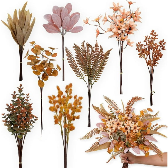 75 Pcs Artificial Greenery Stems Box Set,with 8 Kinds of Faux Plants ...