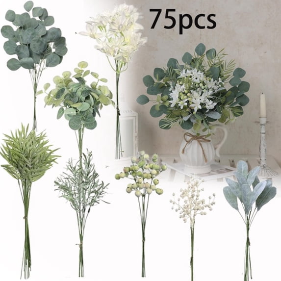 75 Pcs Artificial Greenery Stems for Wedding, Real Touch Faux Plants ...