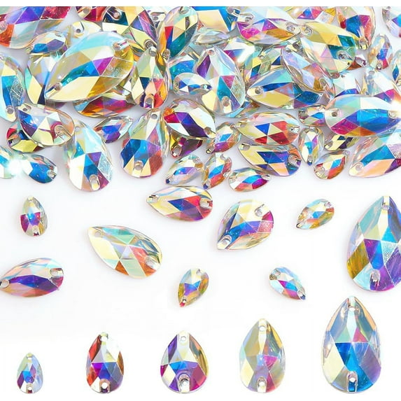 75 Pcs Glass Sew On Rhinestones 5 Sizes AB Flatback Teardrop Sewing ...