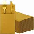 75 Pcs Gold Linen Dinner Feel Napkins with Built in Flatware Pocket ...