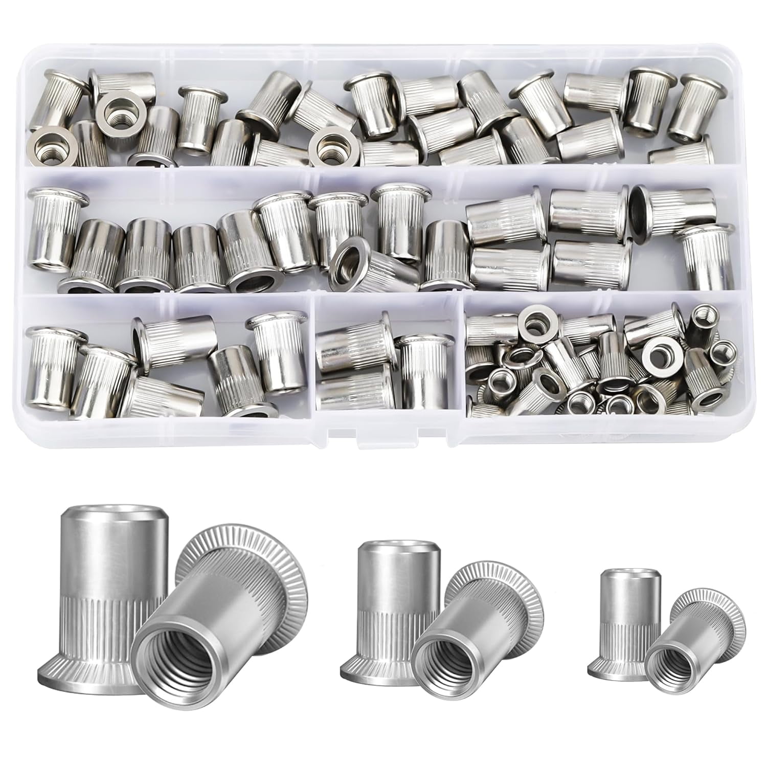 75 Pcs Rivet Nut Blind Rivet Nuts Flat Head Rivet Nut M5 M6 M8 Knurled Steel Head Nutserts ...