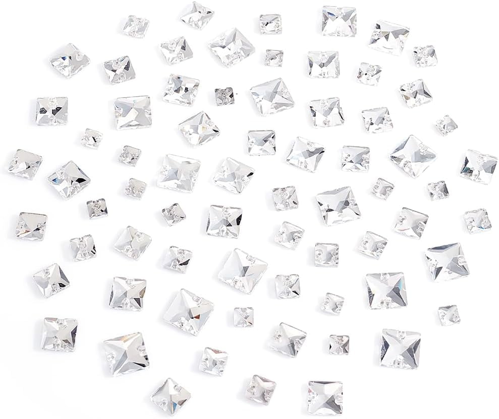 75 Pcs Sew On Rhinestones 5 Sizes Square Crystal AB Flat Back Sewing ...