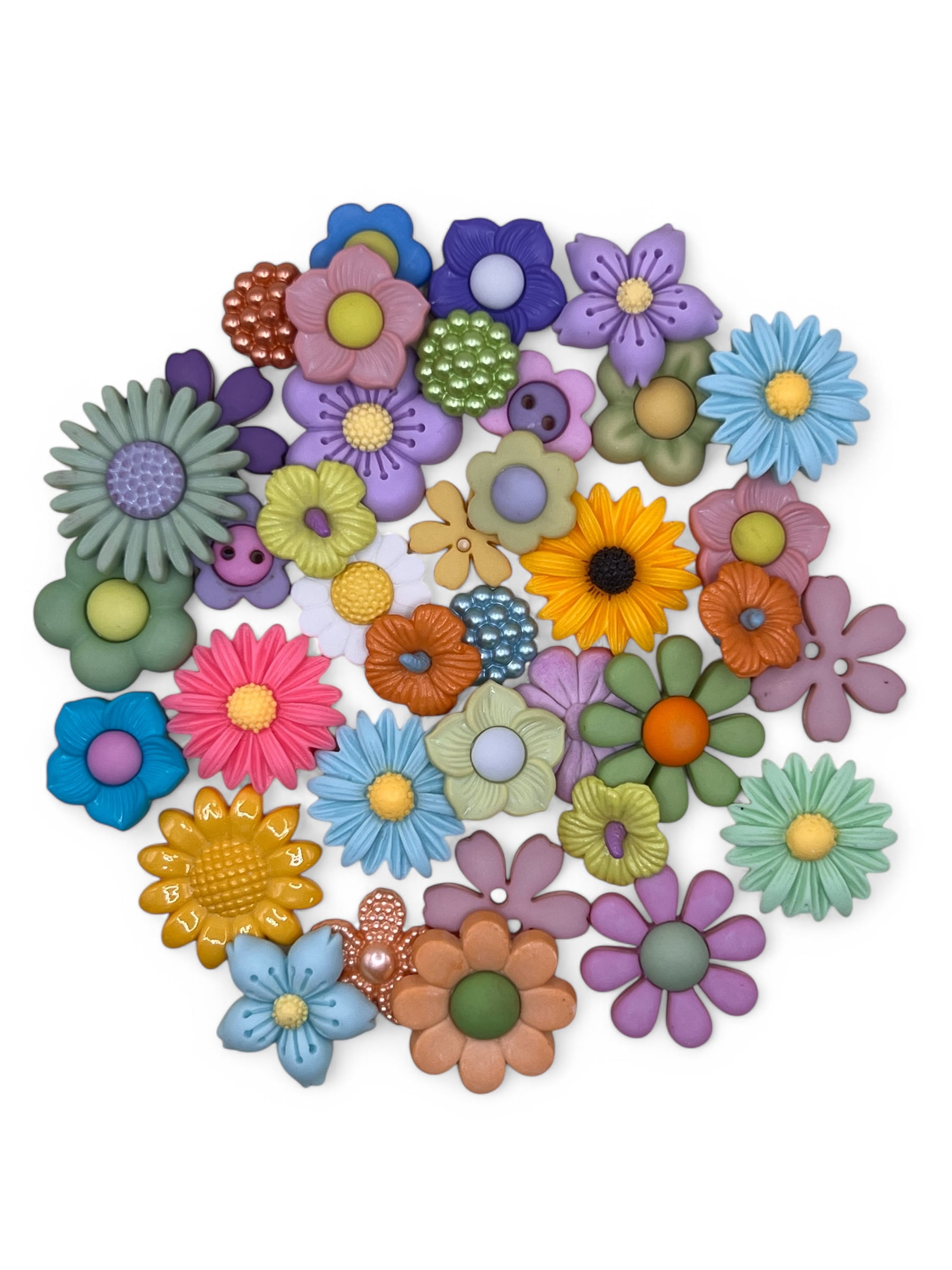 75-Piece Flower Button Variety Pack – Colorful Assorted Craft Buttons ...