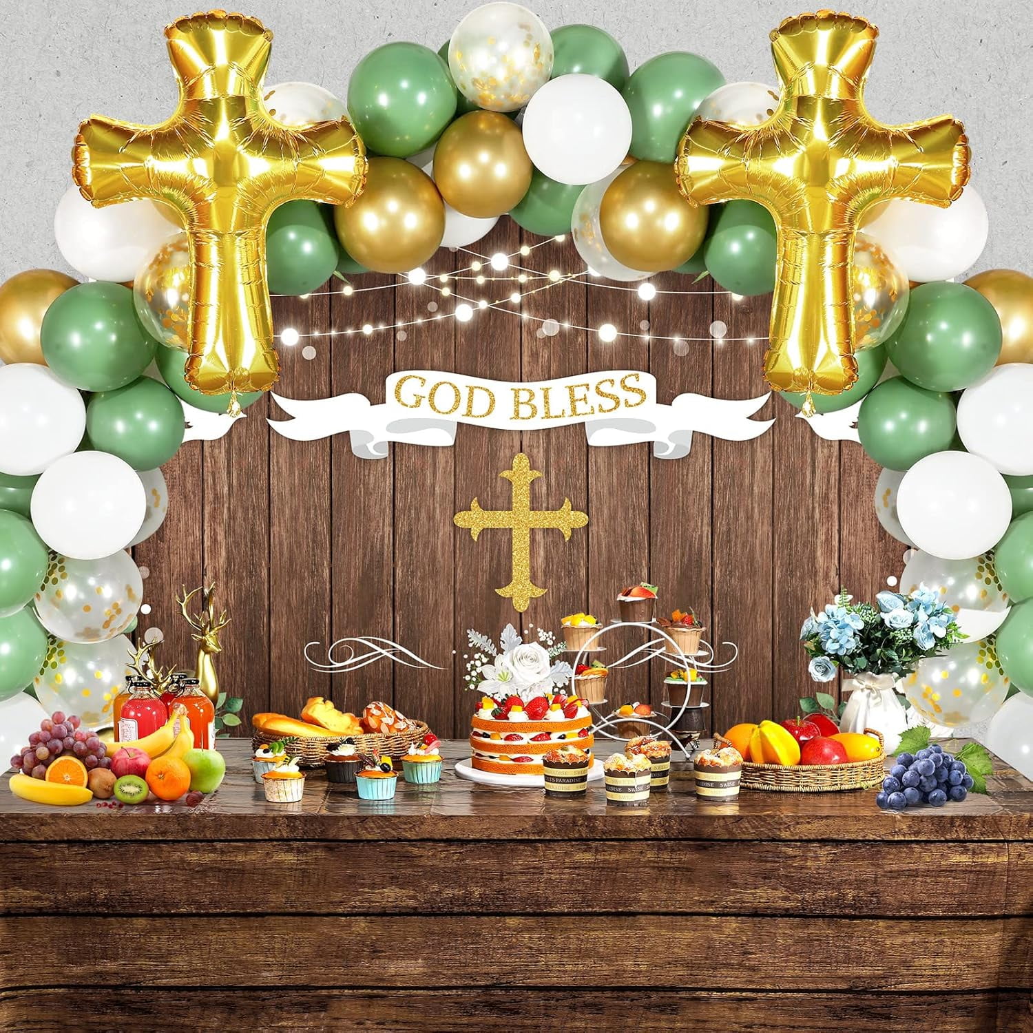 75 Pieces First Communion Decorations Included Backdrop Tablecloth ...