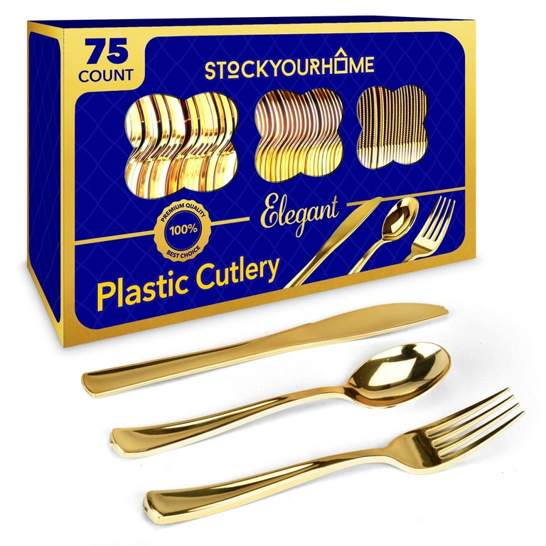 Gold plastic silverware store