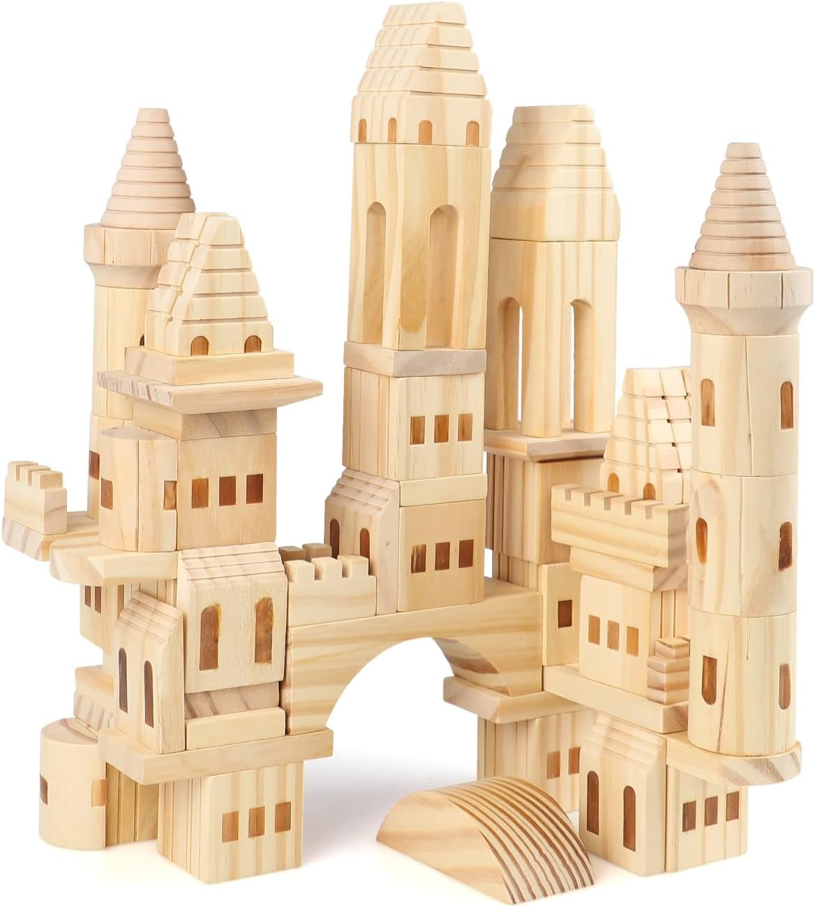 75 Pieces Wooden Castle Blocks Medieval Knights Princesses Wooden ...