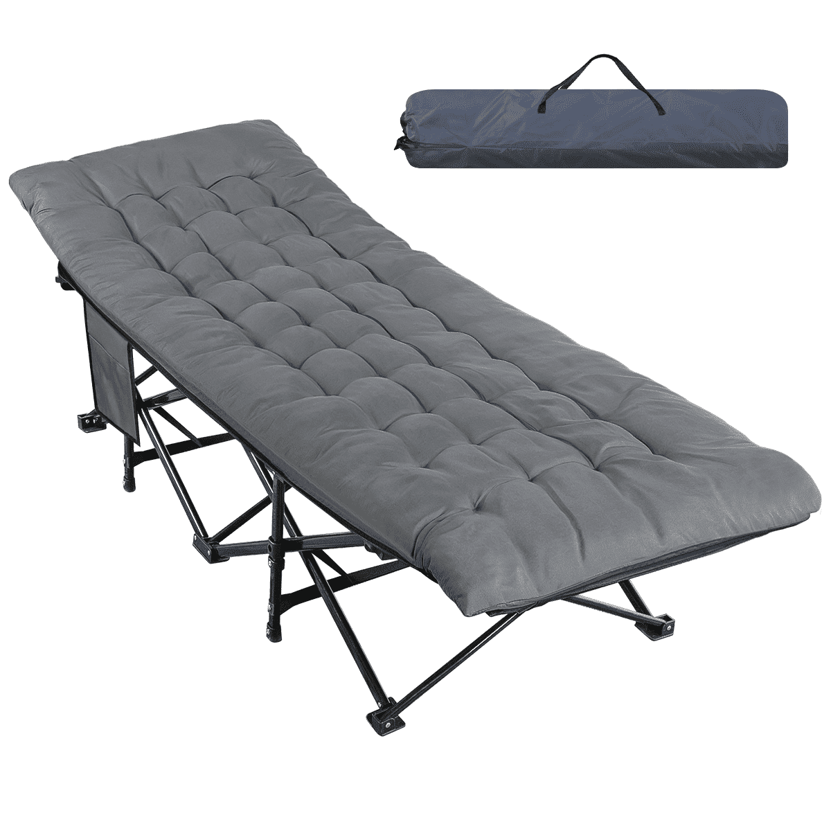 75" Portable Camping Cot with Thick Mattress, 600LBS Max Load, 1200 D ...
