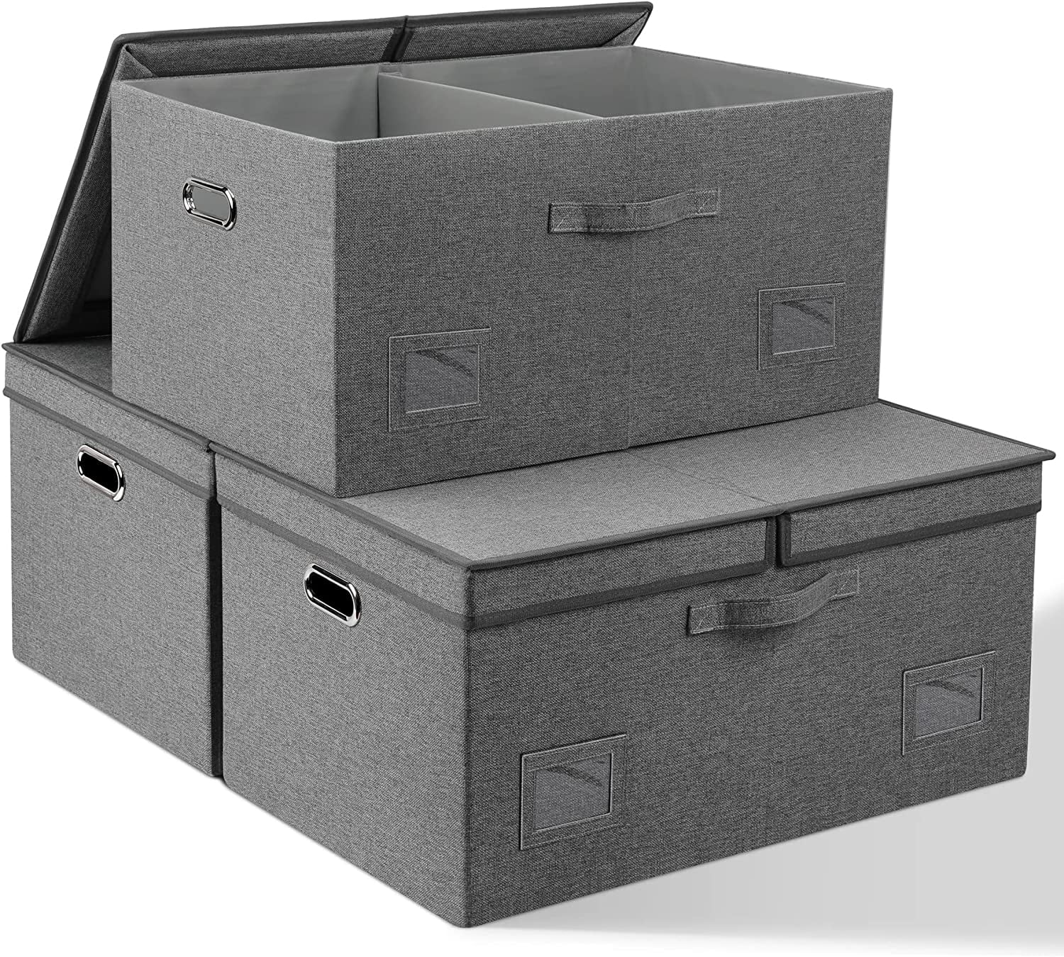 75 Quart Extra Large Decorative Storage Bins with Lids, 3 Pack Gray ...