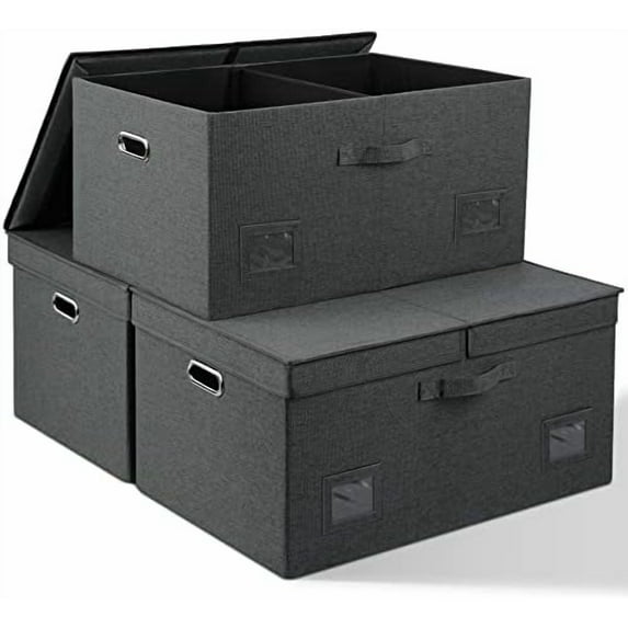 75 Quarts Extra Large Decorative Storage Bins with Lids, 3 Packs Dark ...