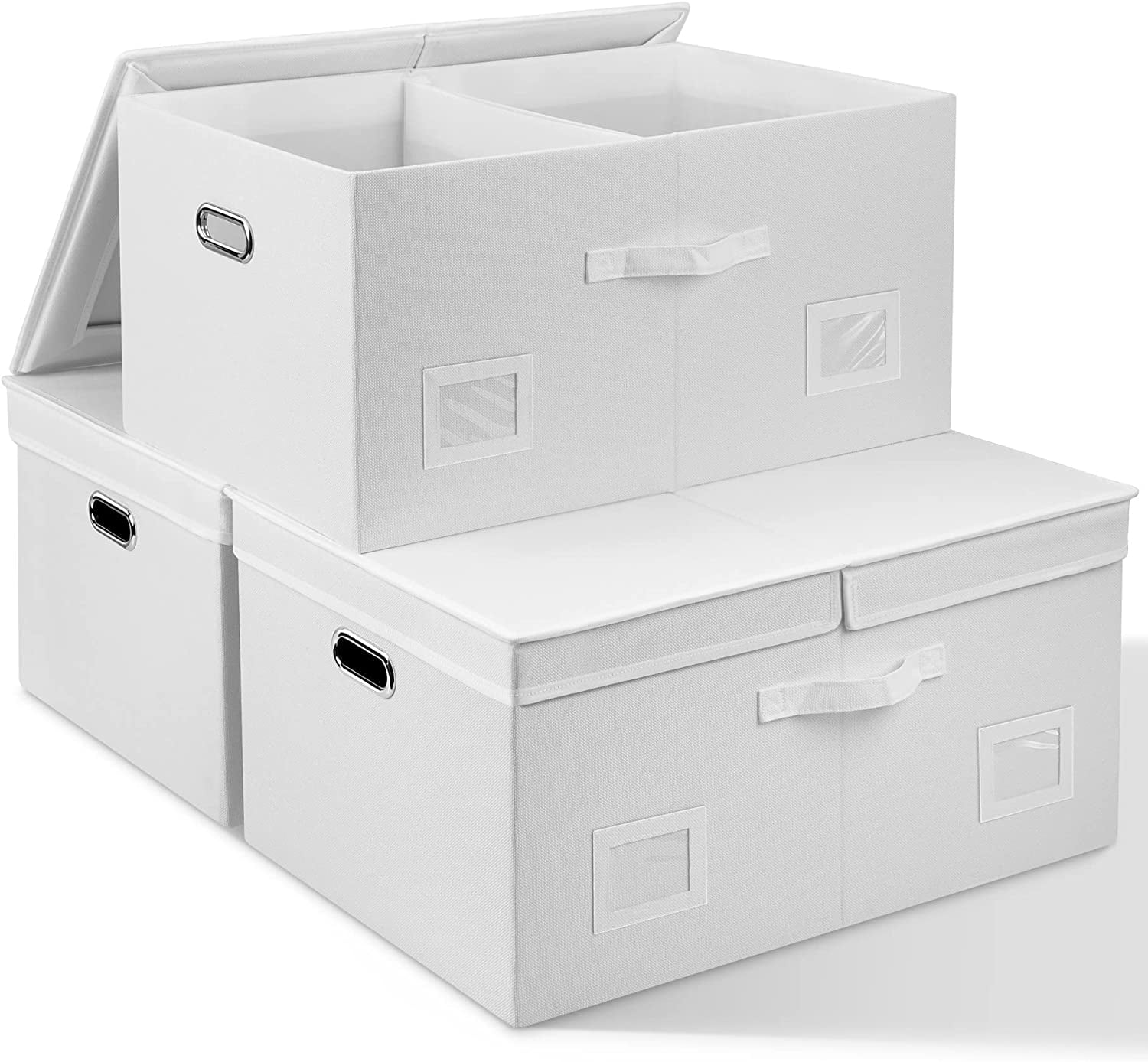 75 Quarts Extra Large Decorative Storage Bins with Lids, 3 Packs White ...