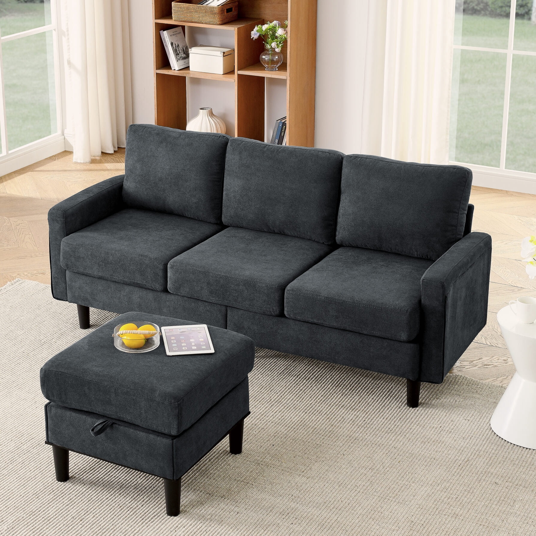 75" Sectional Sofa, Convertible L-Shaped Couch with Reversible Storage ...