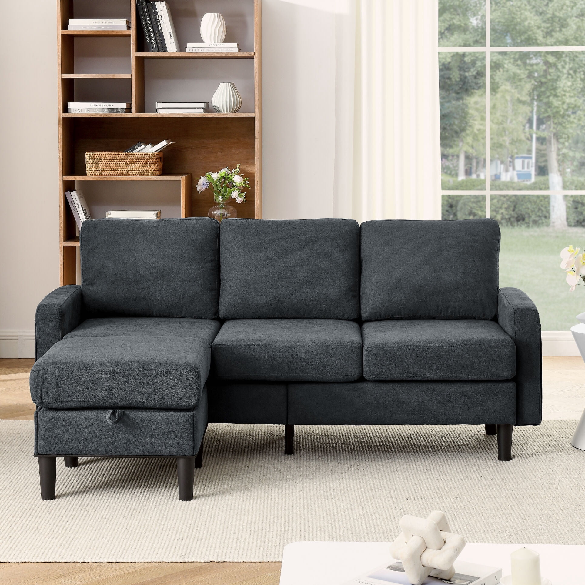 75" Sectional Sofa, Upholstered L-Shaped Couch with Storage Reversible ...