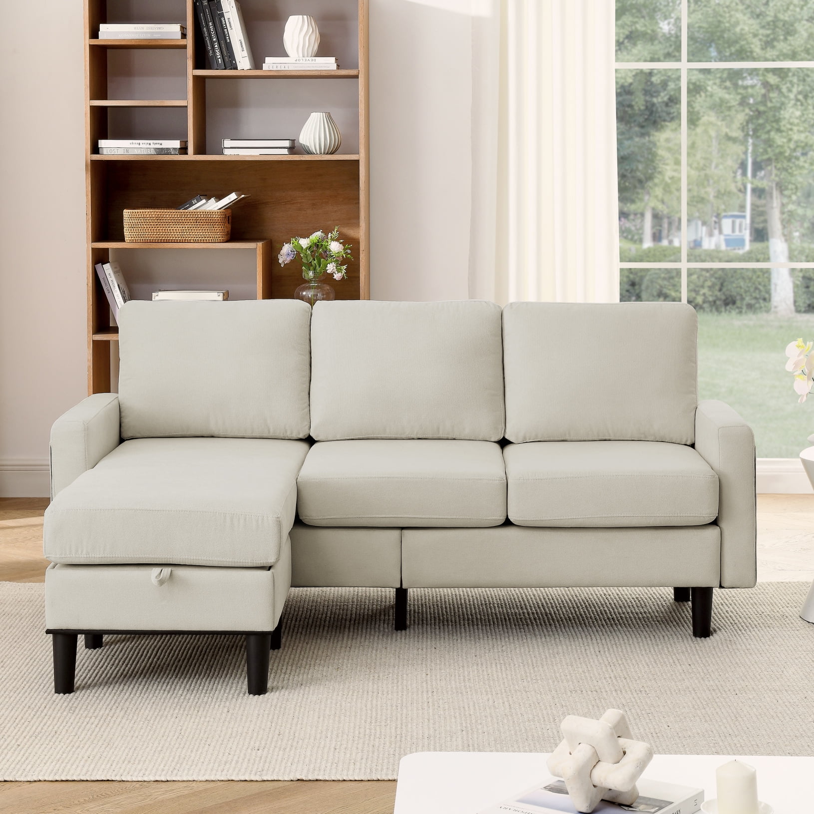 75" Sectional Sofa, Upholstered L-Shaped Couch with Storage Reversible ...