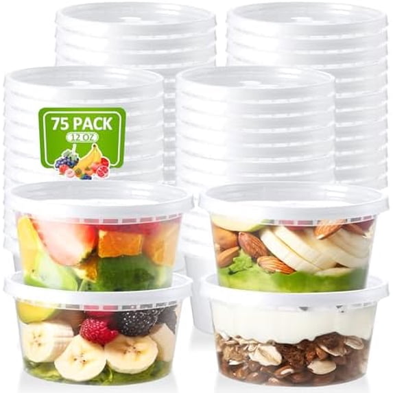 75 Sets 12oz Deli-Containers-with-Lids-Airtight-Plastic-Food-Storage ...