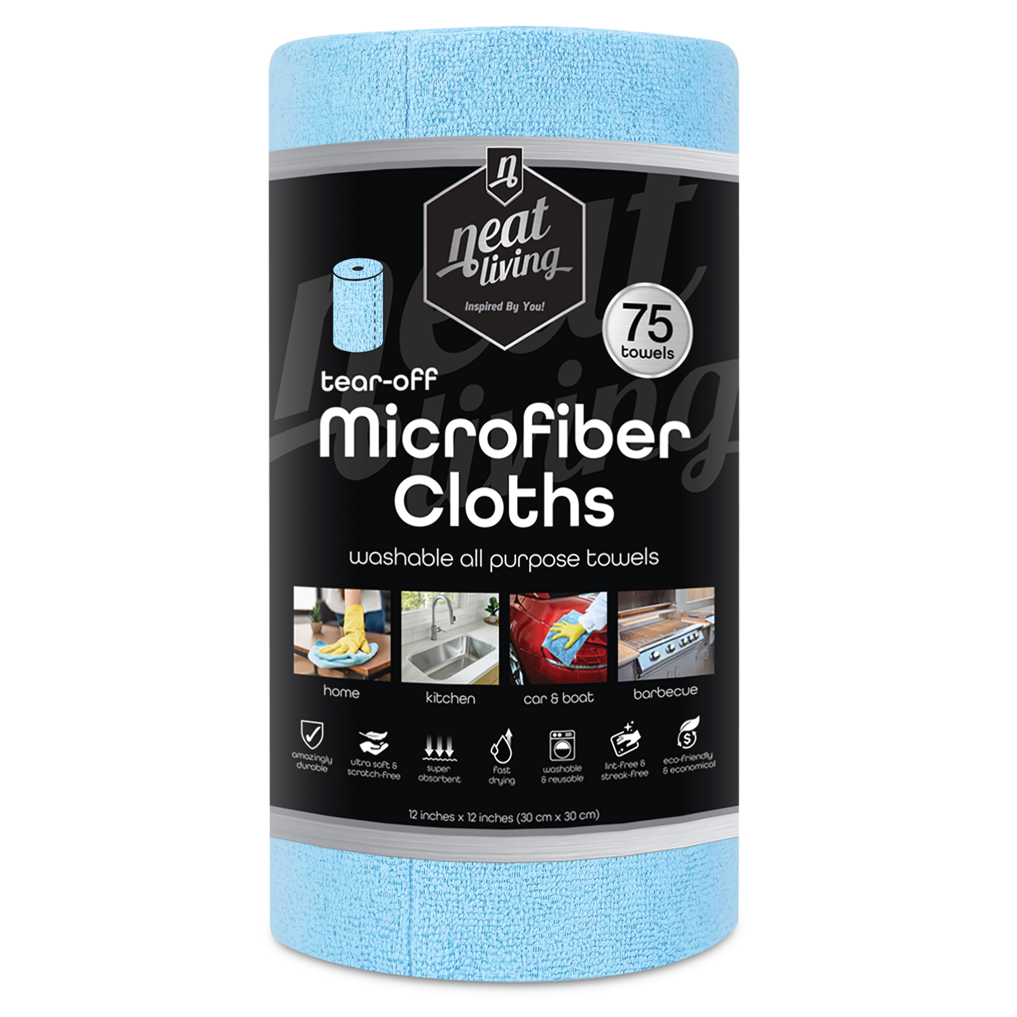 75-Sheet Tear Off Microfiber Cloths, Washable All Purpose Towels, 12in ...