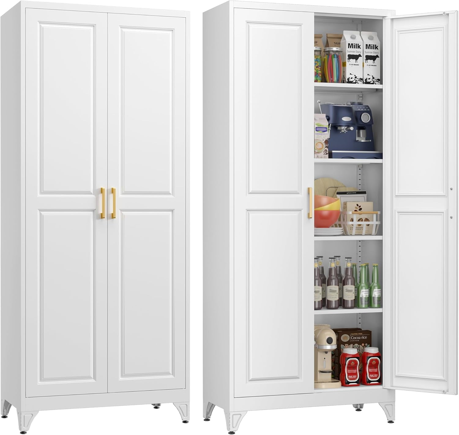 75" Storage Cabinet, Metal Pantry Cabinet, Kitchen Pantry Storage ...