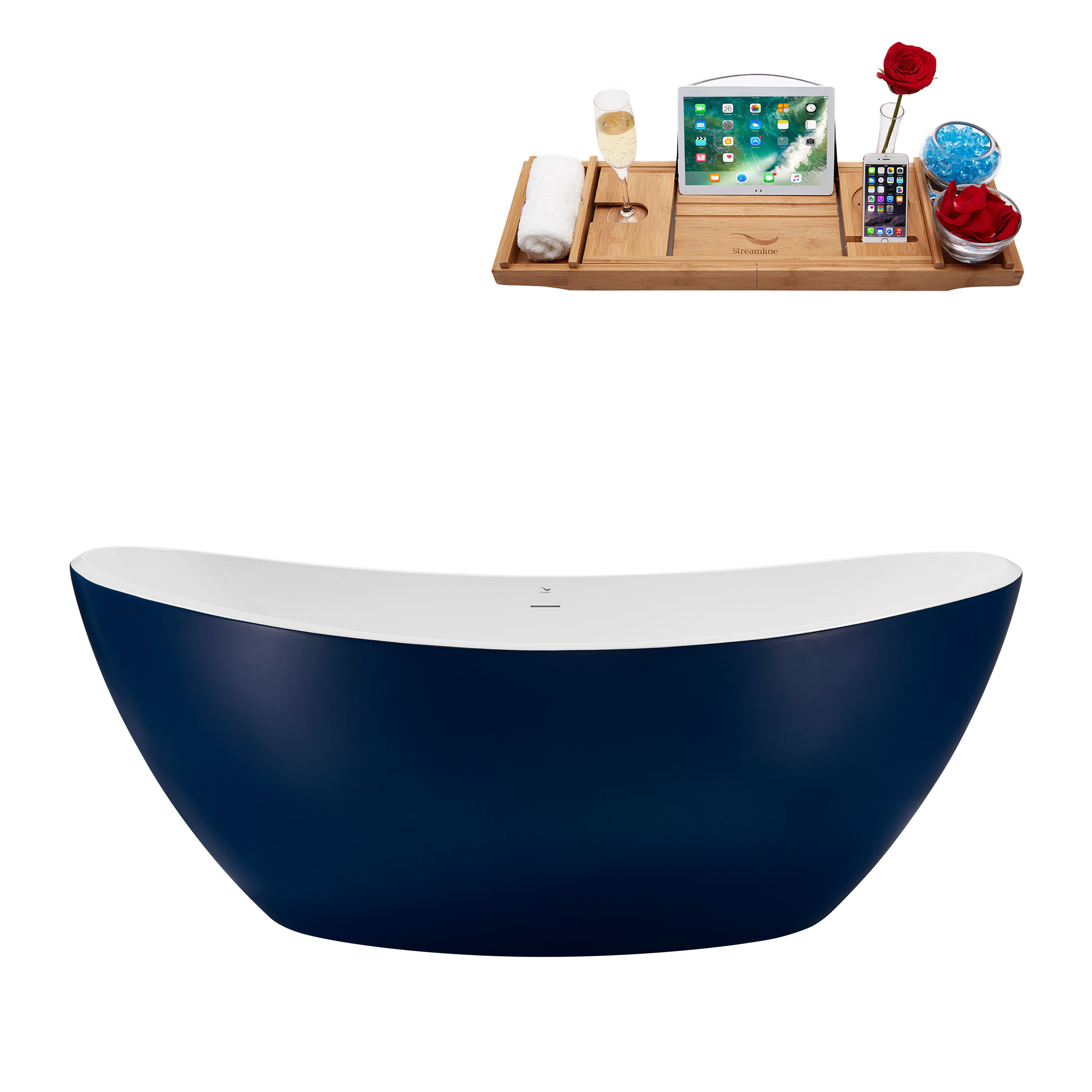 75" Streamline N956BBR Soaking Freestanding Tub and Tray With Internal ...