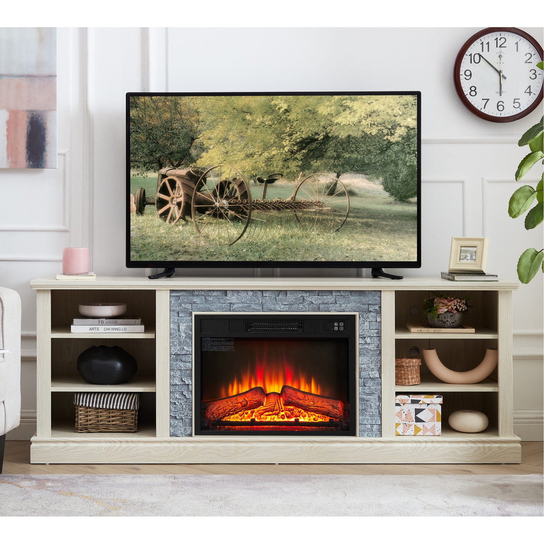 75'' TV Compatible Stand+6 Cable Management Cutouts”-“Tech Setup ...