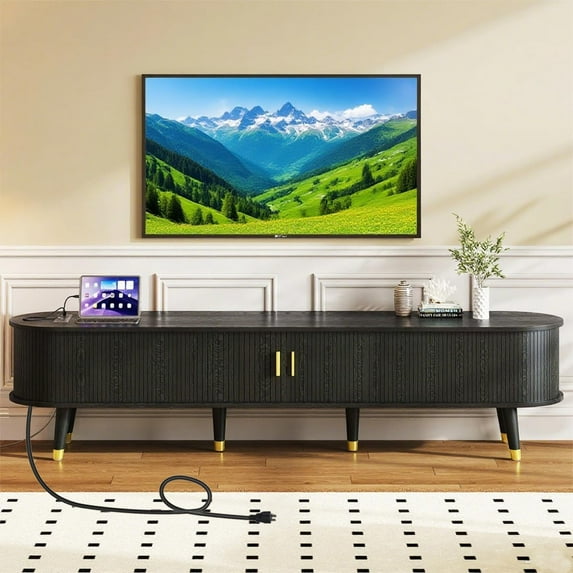 75" TV Stand with Power Outlet for Living Room, Media Console with ...