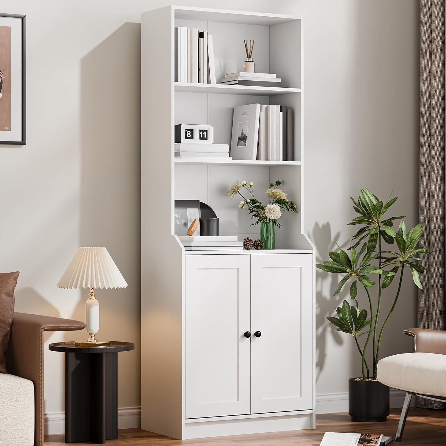 75" Tall Book Shelf and Bookcase with 2 Doors, Large 5-Tier ...