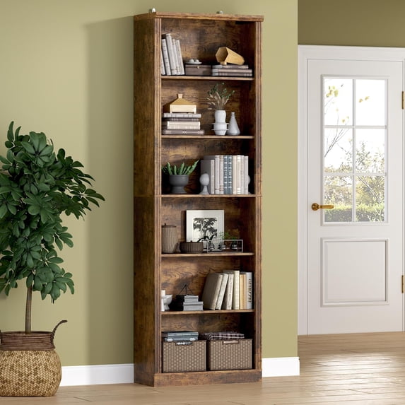 75" Tall Bookshelf, 6-Tier Floor Standing Bookcase with Adjustable ...