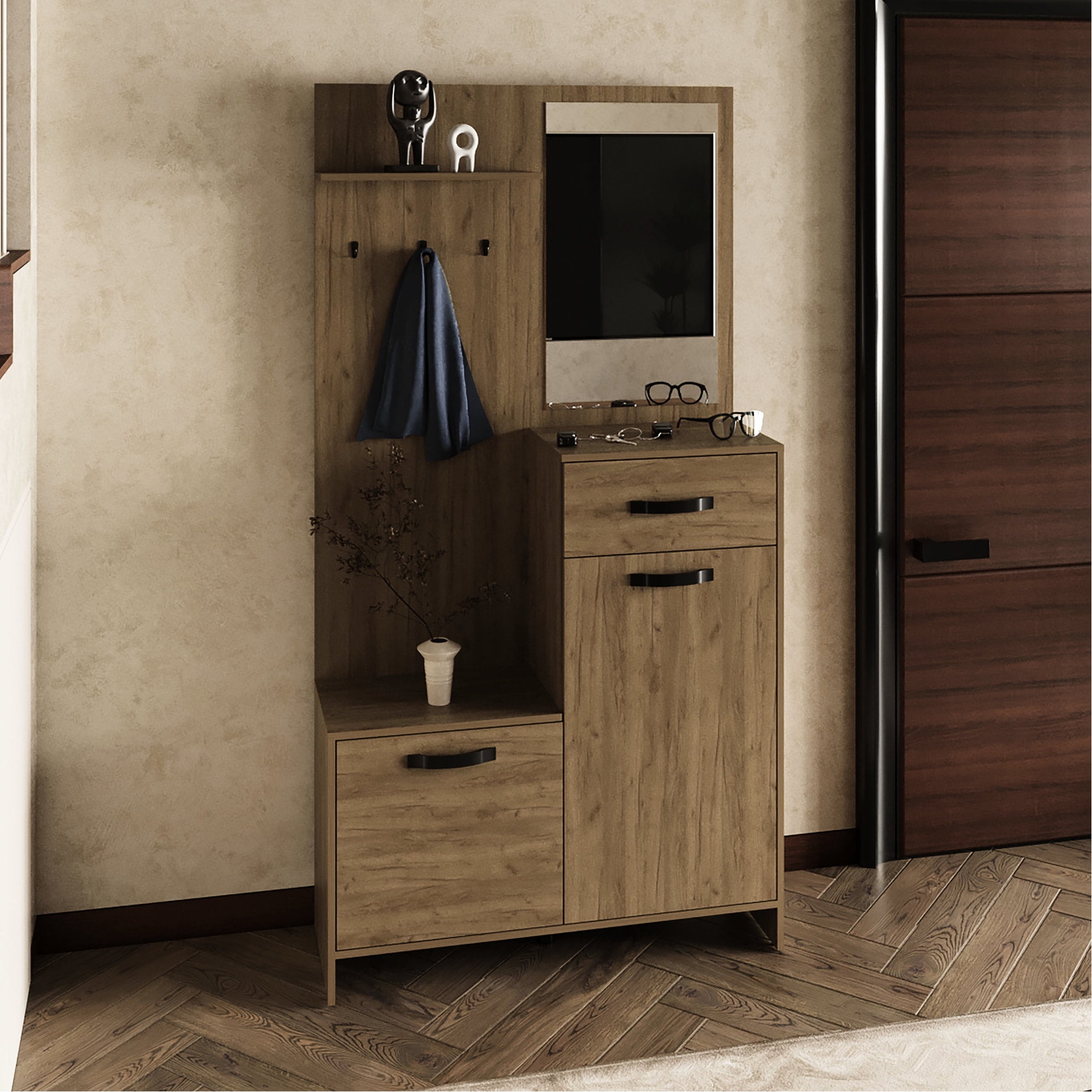 75" Tall Hall Tree with Mirrored Surface and Drawer | Suitable for ...