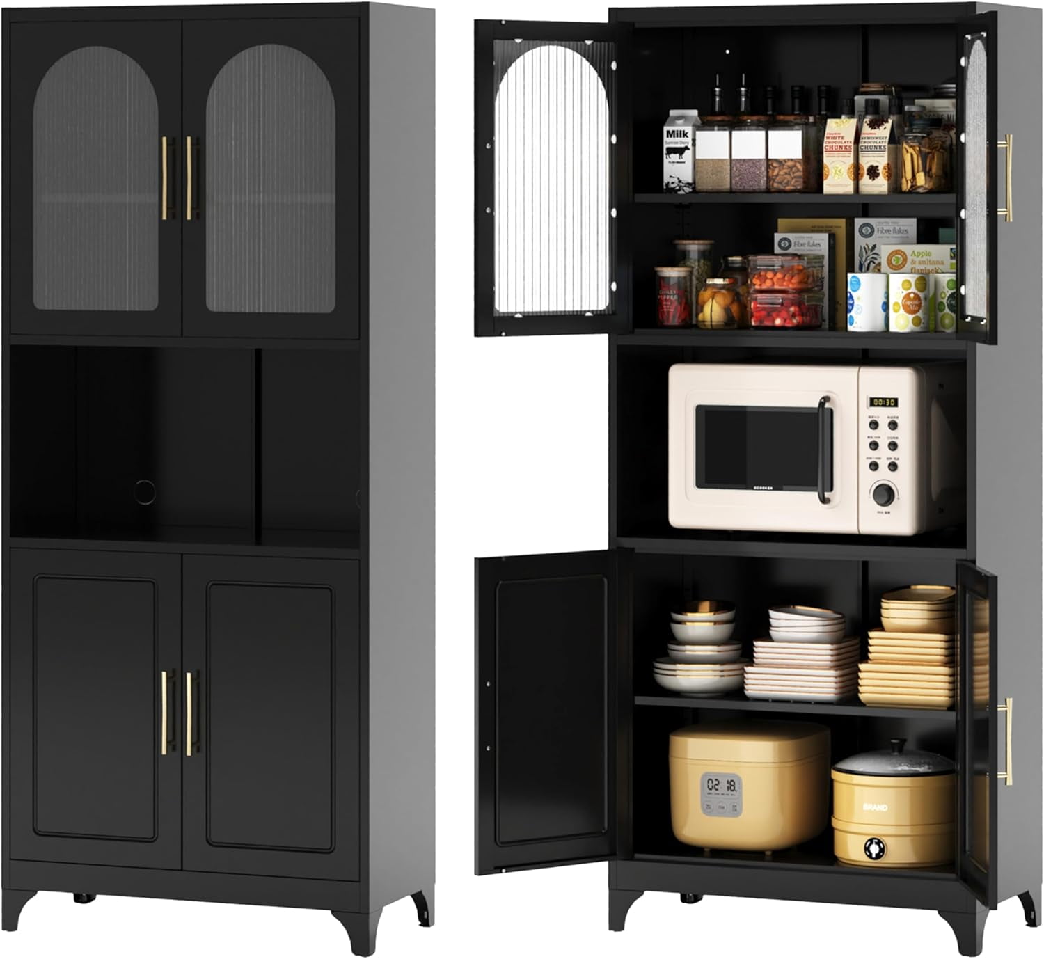 75" Tall Kitchen Pantry Cabinet, Metal Storage Cabinets with 2 Doors and Adjustable Shelves ...