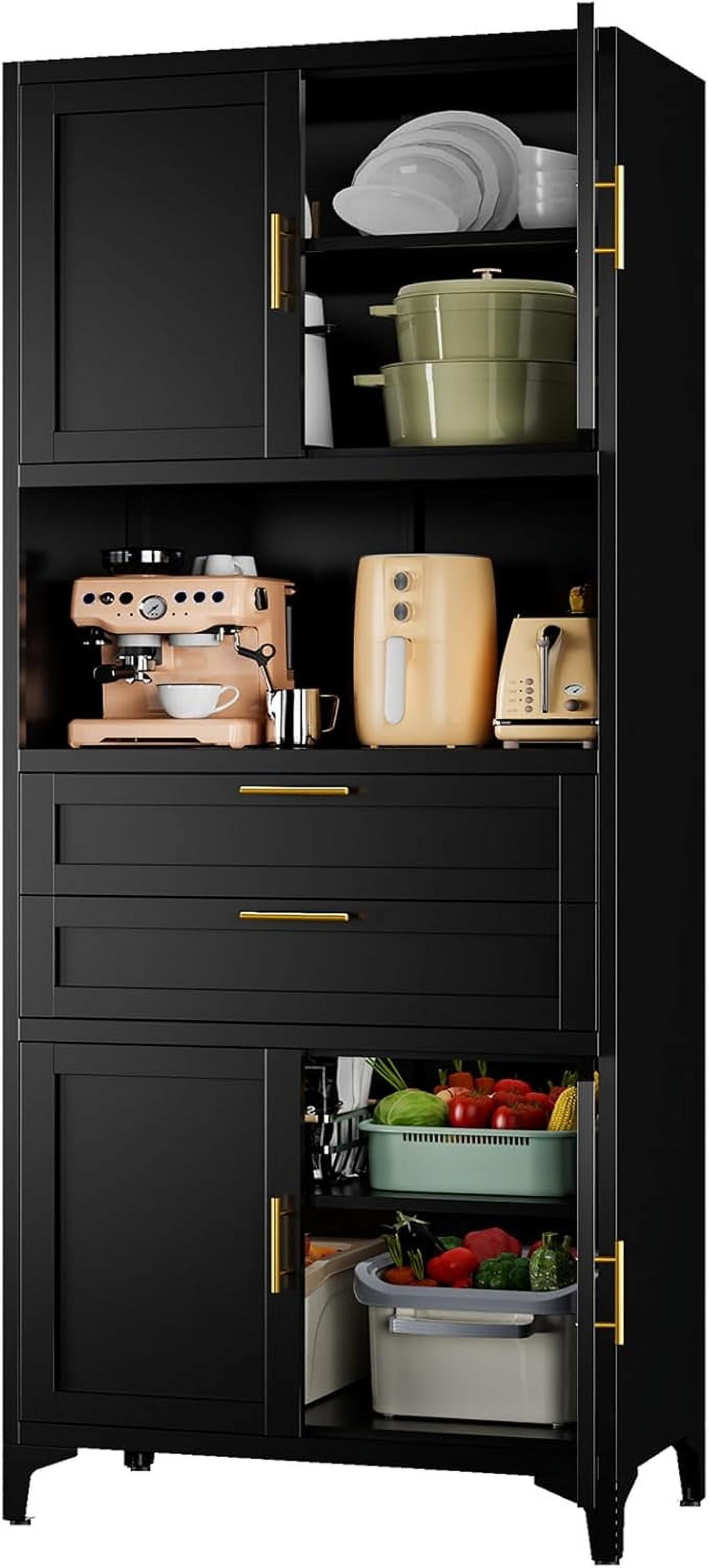 75" Tall Metal Storage Cabinet,Pantry Storage Cabinet with 2 Drawers ...