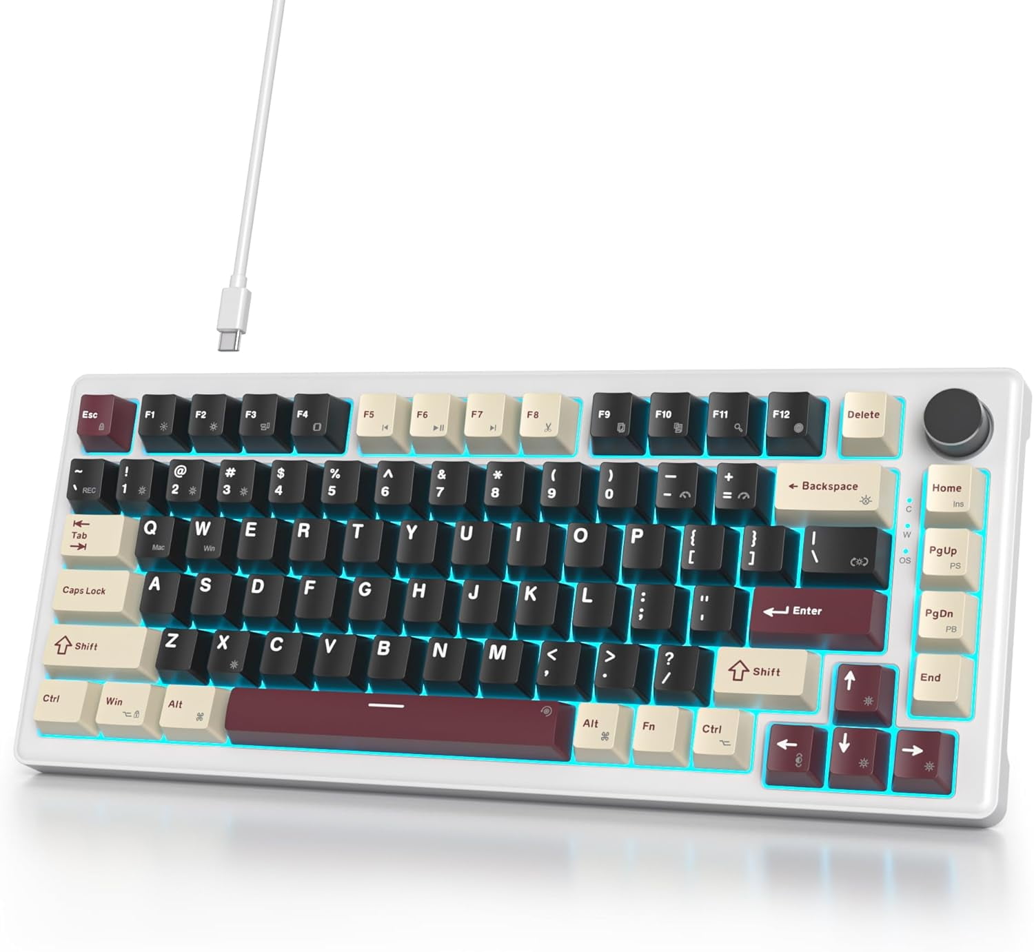 75% Wired Keyboard with Knob, 75 Percent Gaming Keyboard Hot Swappable ...