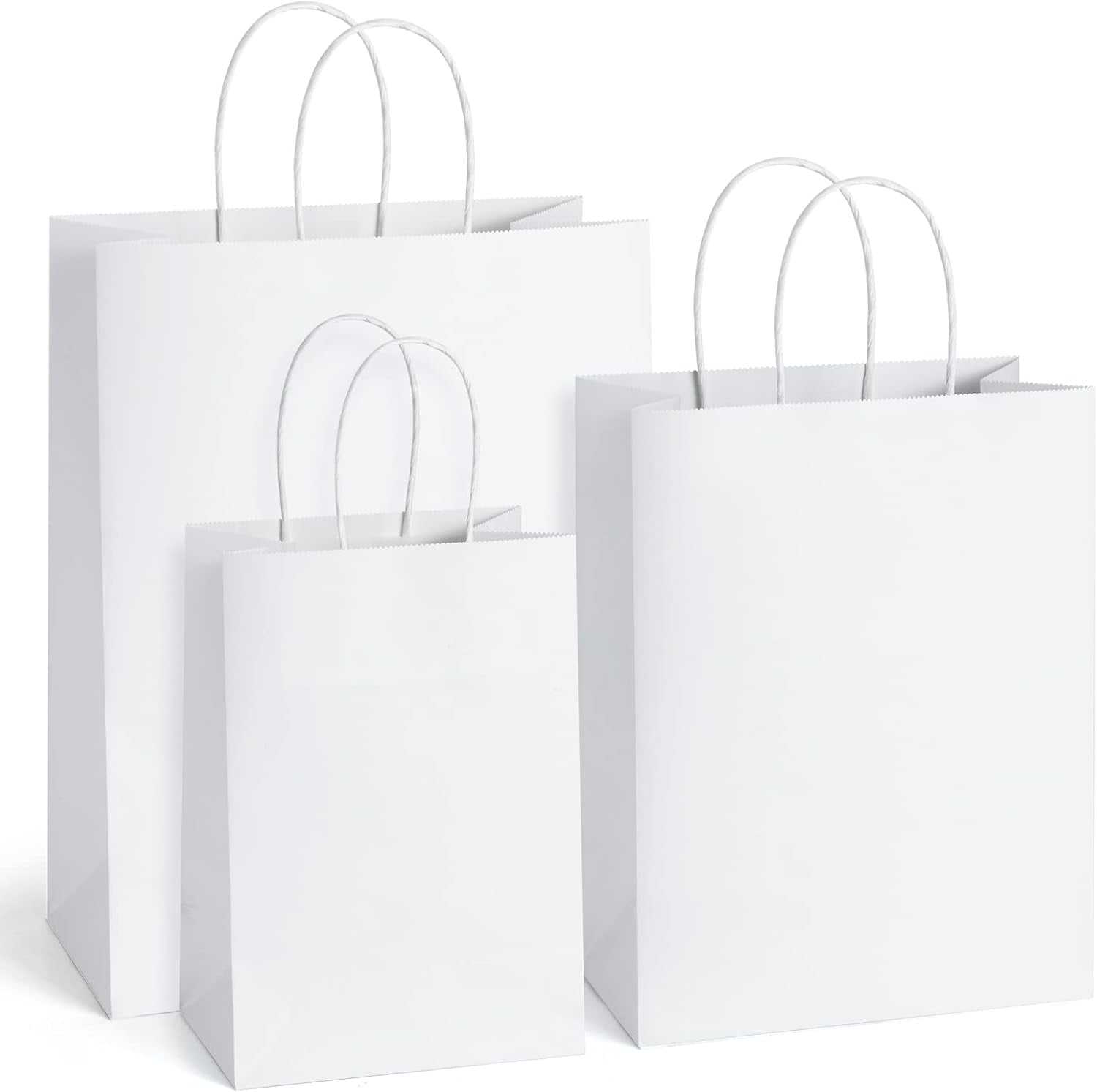 75 count Paper Bags 5x3x8& 8x4.25x10& 10x5x13, White Bags with Handles ...