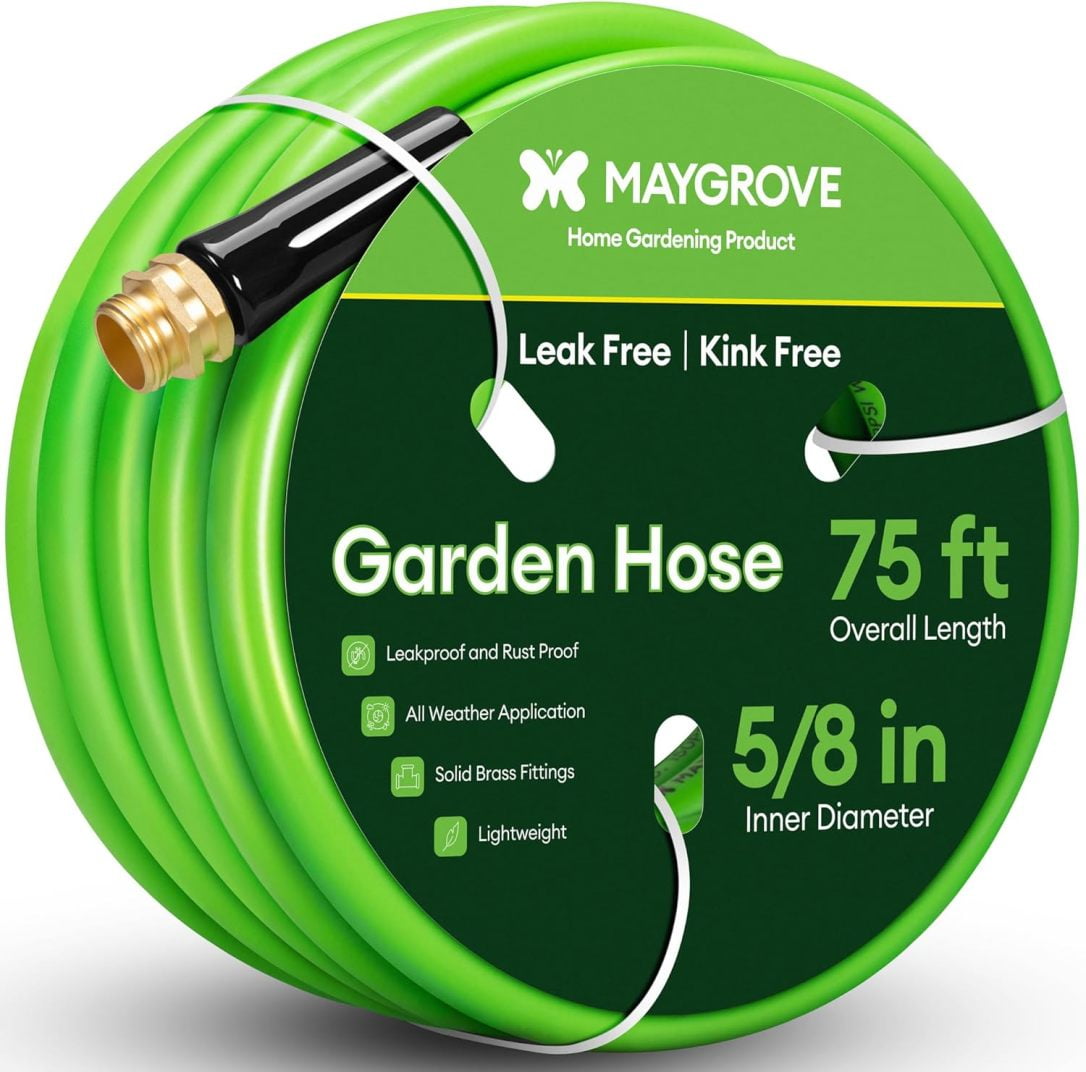 75 ft Garden Hose, 5/8 in ID, Heavy-Duty, Leakproof, Kink-Resistant ...
